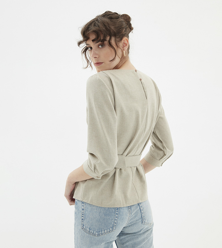 Buy Trendyol A Line Belted Top In Brown | 6thStreet UAE