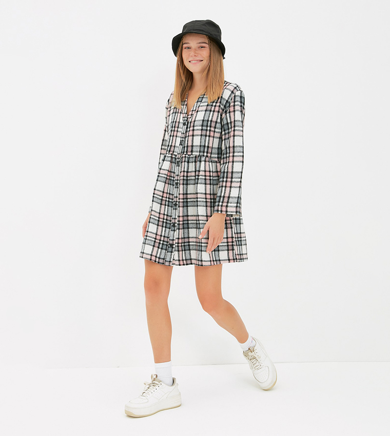 Buy Trendyol Plaid Shirt Dress In Grey | 6thStreet Oman