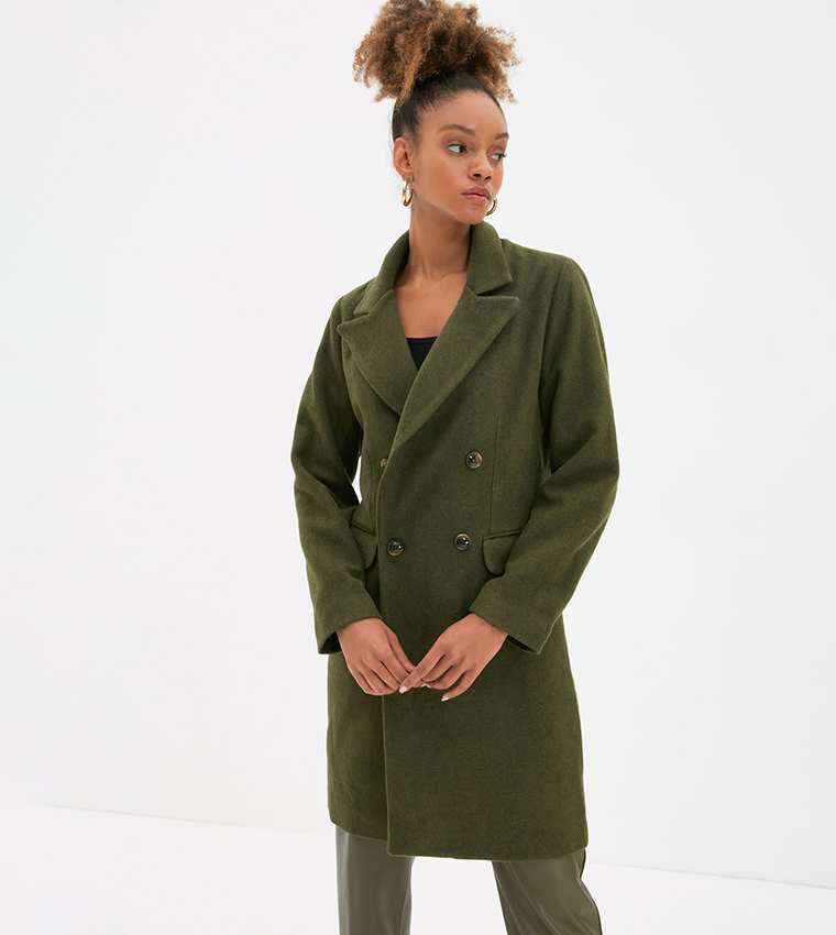 Buy Trendyol Basic Casual Cachet Coat In Khaki | 6thStreet Qatar