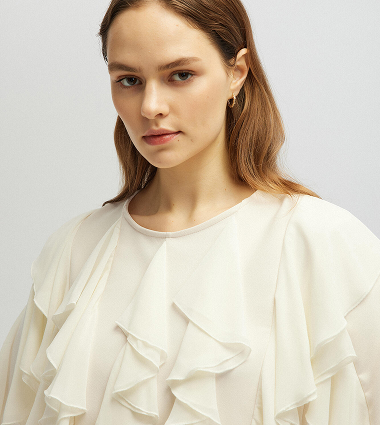 Buy Touché Ruffle Detail Chiffon Top In Cream | 6thStreet Bahrain