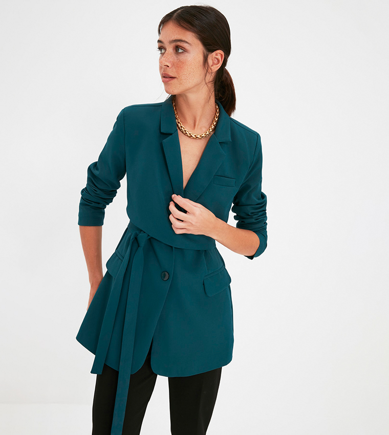 Buy Trendyol Basic Tie Jacket In Green | 6thStreet Kuwait