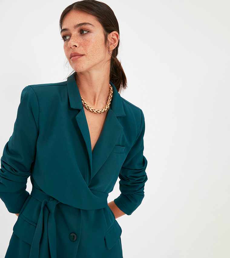 Buy Trendyol Basic Tie Jacket In Green | 6thStreet Kuwait