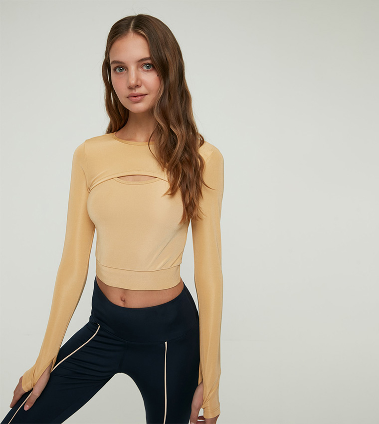 Buy Trendyol Cut Out Detailed Crop Sport Top In Brown | 6thStreet Oman