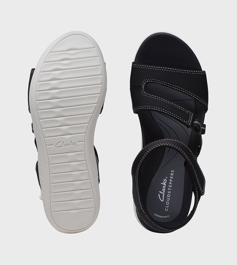 Buy Clarks GLIDE HI SHORE Open Toe Comfort Sandals In Black | 6thStreet ...