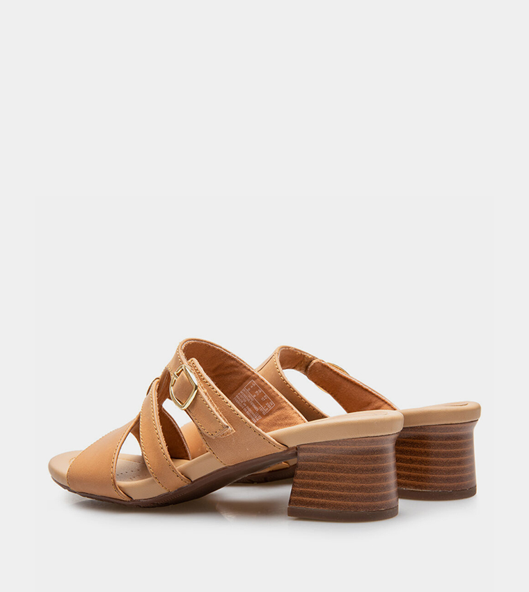 Buy Clarks Desirae Palm Block Heel Sandals In Tan | 6thStreet Qatar
