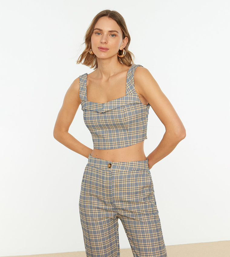 Buy Trendyol Plaid Check Crop Top In Blue | 6thStreet Qatar