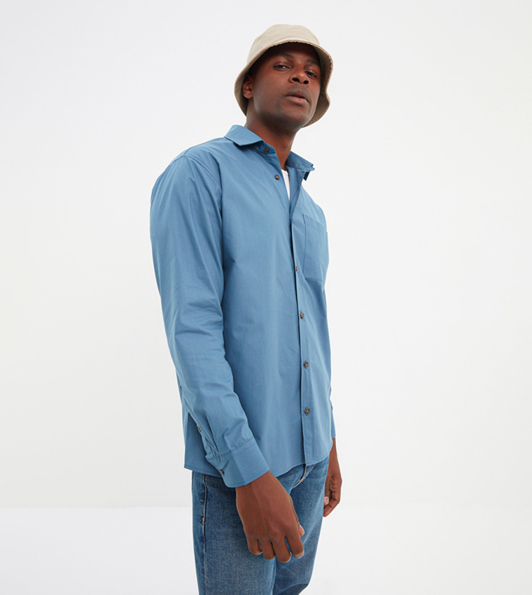 Buy Trendyol Relaxed Fit Single Pocket Buttoned Shirt In Blue ...