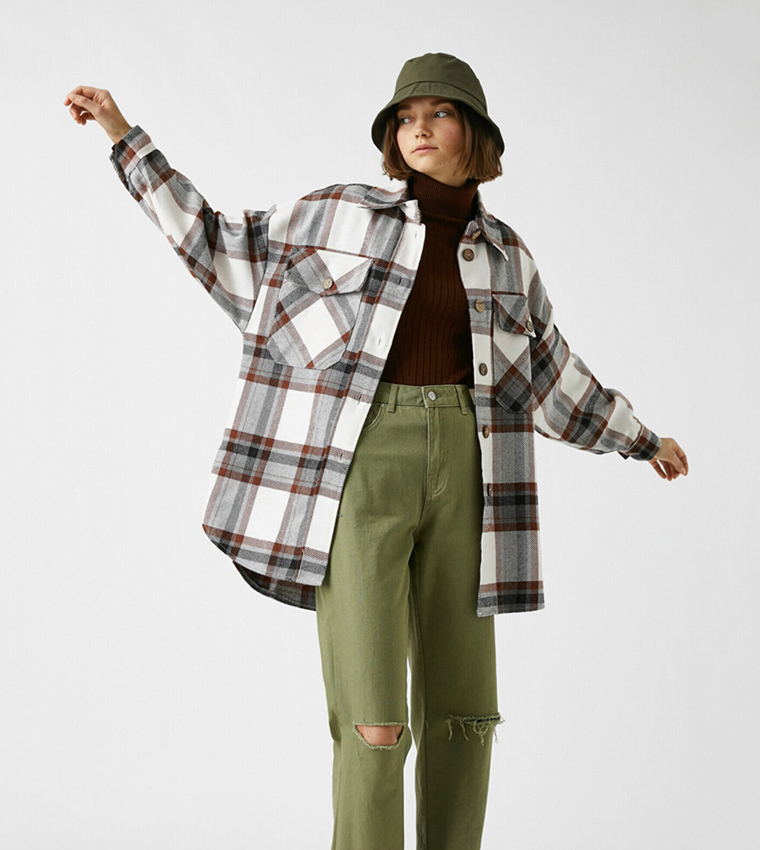 Buy Trendyol Casual Plaid Jacket In Brown | 6thStreet Qatar