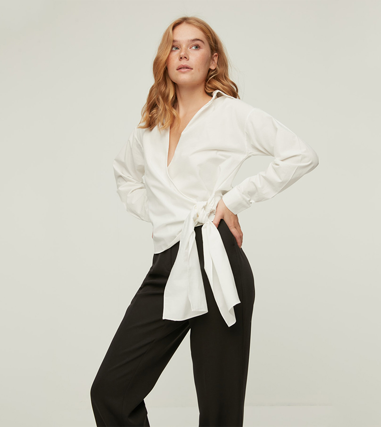 Buy Trendyol Classic Wrap Top In Beige | 6thStreet UAE