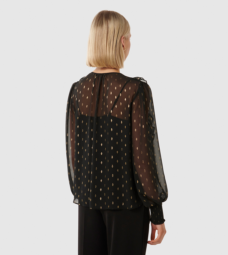 Buy Forever New SONYA Foil Detail Bishop Sleeves Top In Black ...