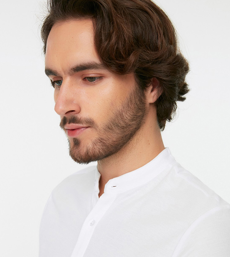 Buy Trendyol Slim Fit Classic Collar Pique Shirt In White | 6thStreet ...