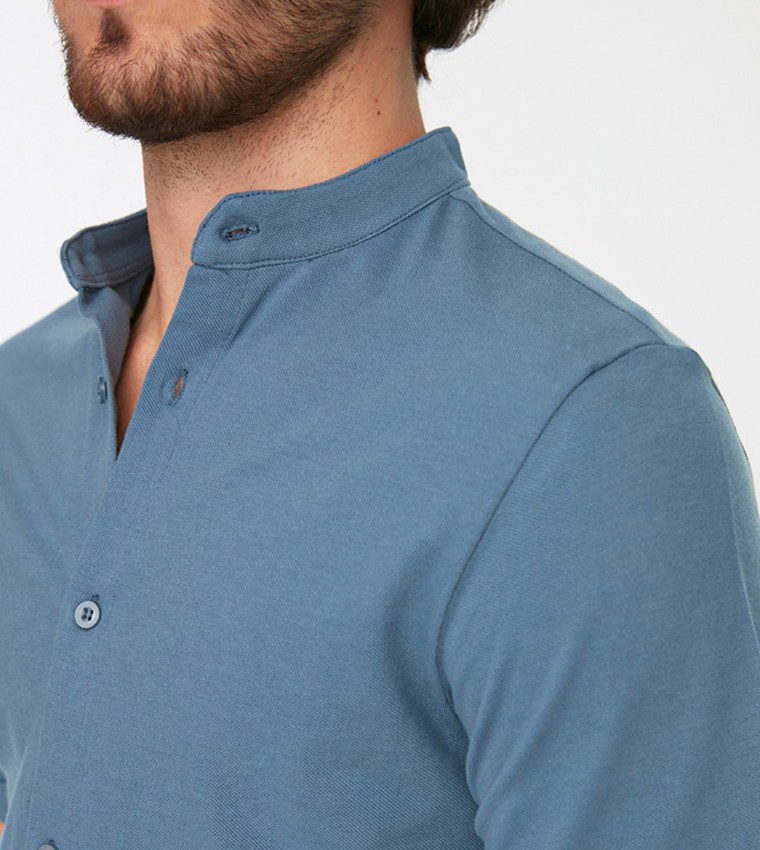 Buy Trendyol Slim Fit Classic Collar Pique Shirt In Blue | 6thStreet UAE