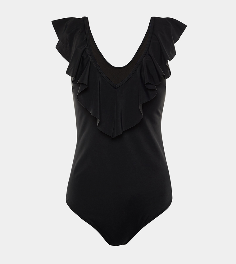 Buy Trendyol Ruffle Detailed Swimsuit In Black | 6thStreet UAE
