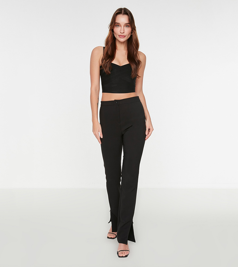 Buy Trendyol High Rise Slit Pants In Black | 6thStreet Qatar