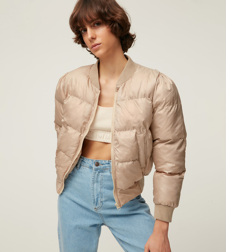 Buy Trendyol Rib Collar Detailed Inflatable Coat In Beige | 6thStreet ...