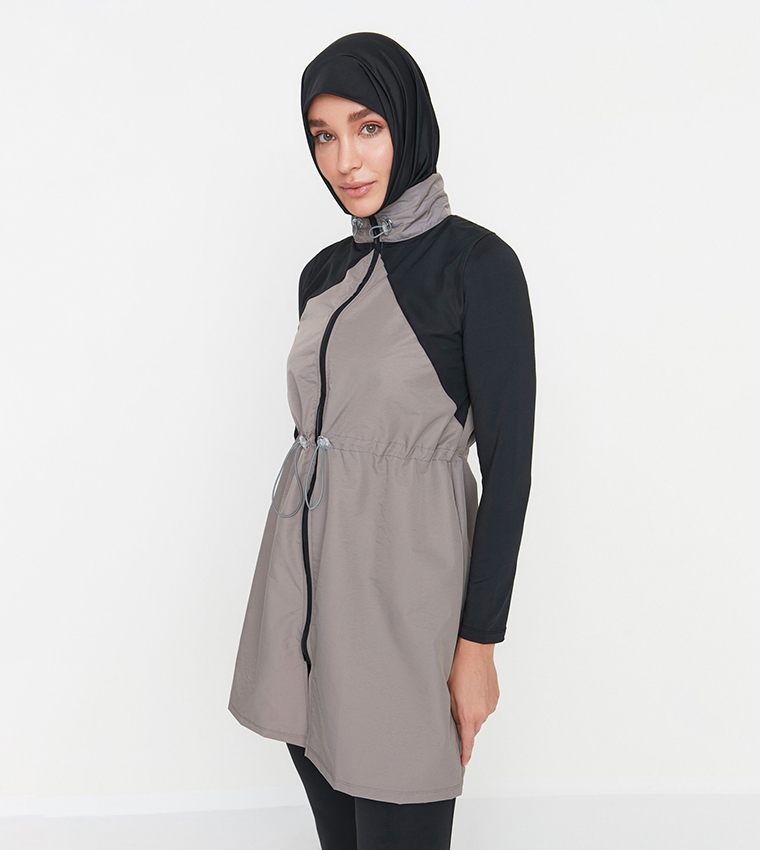 Buy Trendyol Color Block Long Sleeve Hijab Swimsuit In Black ...