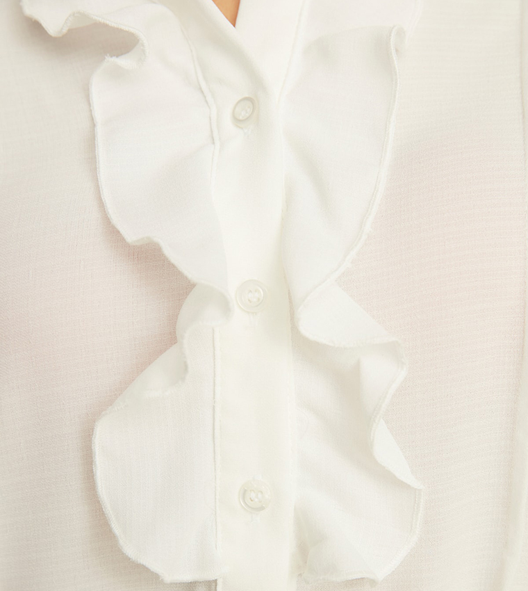 Buy Trendyol Solid Ruffled Neck Shirt In White | 6thStreet Bahrain
