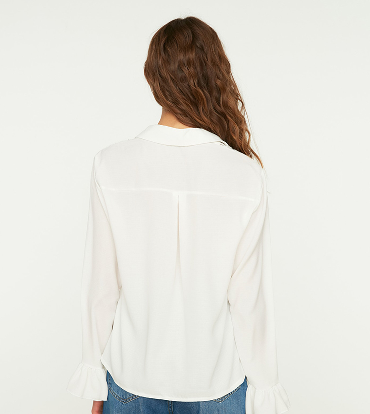 Buy Trendyol Solid Ruffled Neck Shirt In White | 6thStreet Bahrain