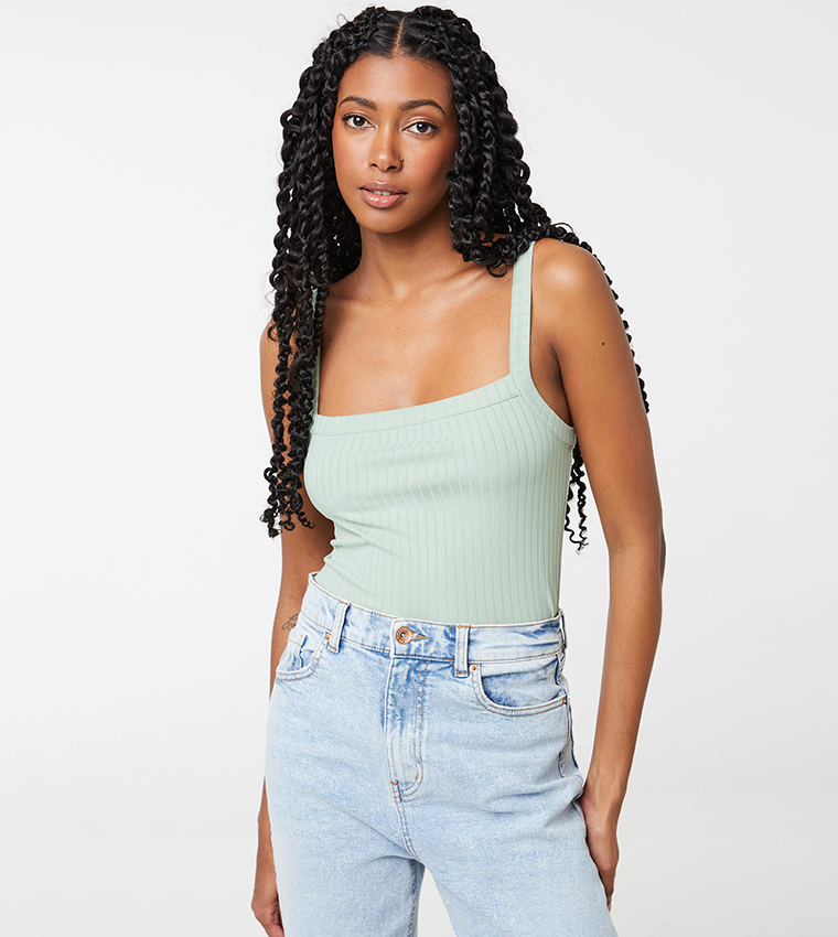 Buy Ardene Solid Crop Tank Top In Green | 6thStreet UAE