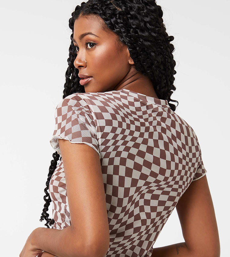 Buy Ardene Wavy Checkered Mesh Crop Top In Multiple Colors | 6thStreet ...