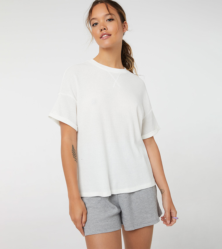 Buy Ardene Oversized Waffle T Shirt In White | 6thStreet UAE