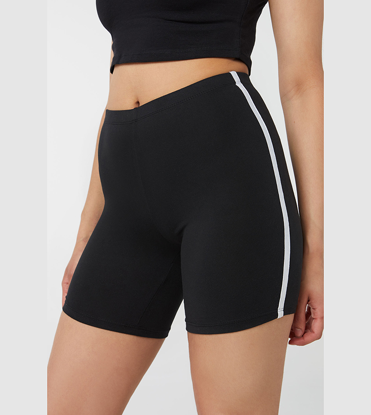 Buy Ardene Basic Contrast Stripe Biker Shorts In Black | 6thStreet UAE