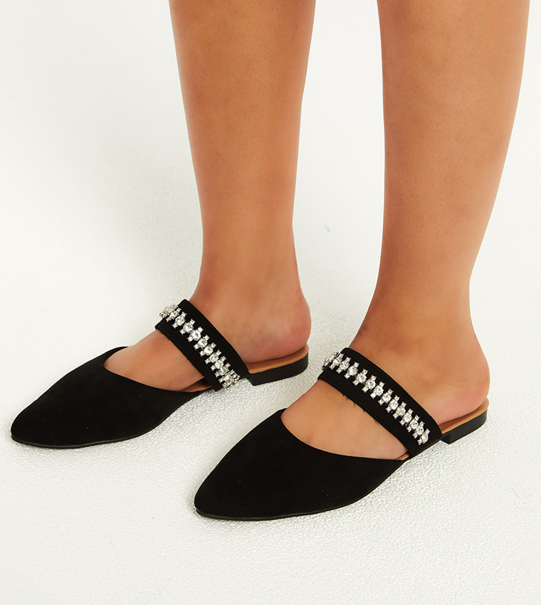 Buy Ardene Pointy Mules With Embellished Strap In Black | 6thStreet UAE