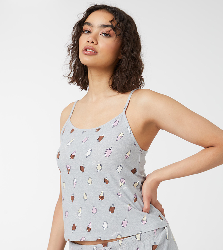 Buy Ardene Ice Cream Tank & Short Pyjama Set In Grey | 6thStreet Bahrain