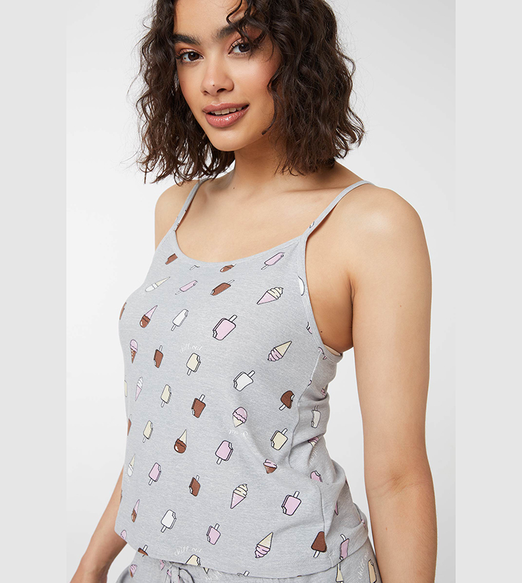 Buy Ardene Ice Cream Tank & Short Pyjama Set In Grey | 6thStreet Bahrain