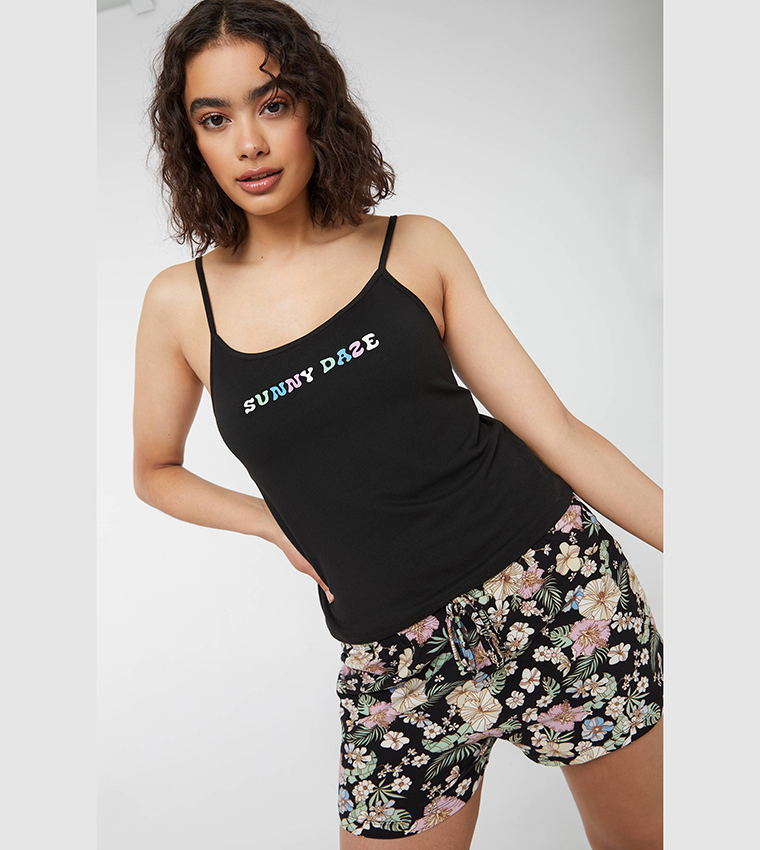 Buy Ardene Sunny Daze Tank & Short Pyjama Set In Black | 6thStreet UAE