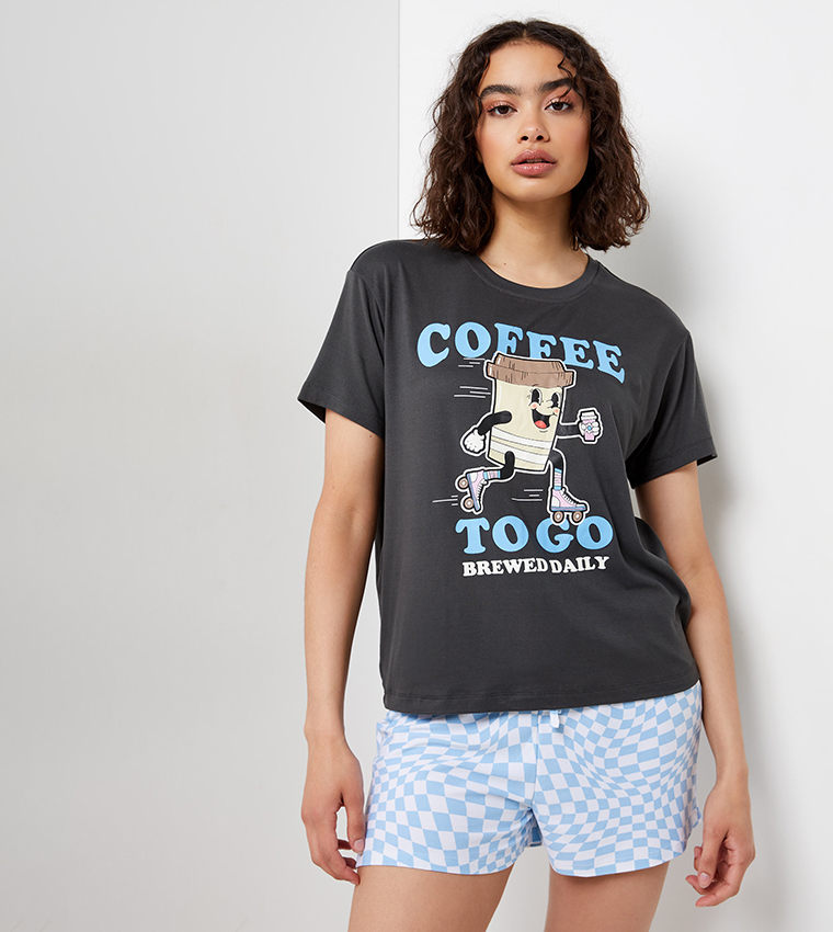 Buy Ardene Graphic Boxy T Shirt & Shorts Pyjama Set In Multiple Colors ...