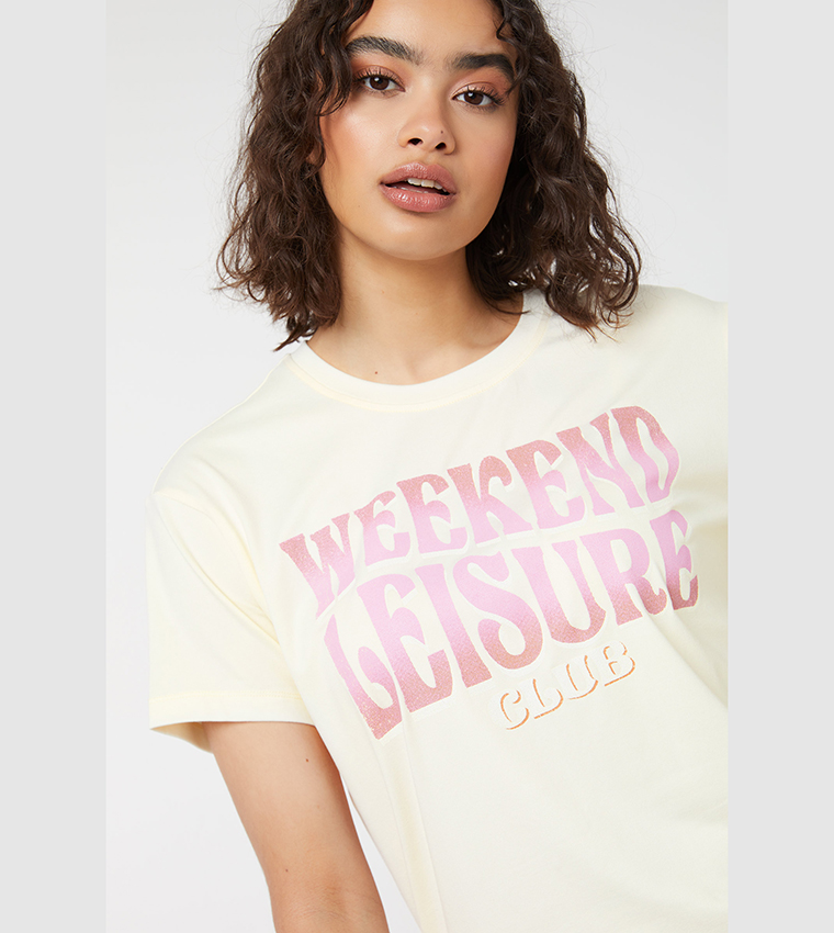 Buy Ardene Graphic Boxy T Shirt & Shorts Pyjama Set In Beige ...