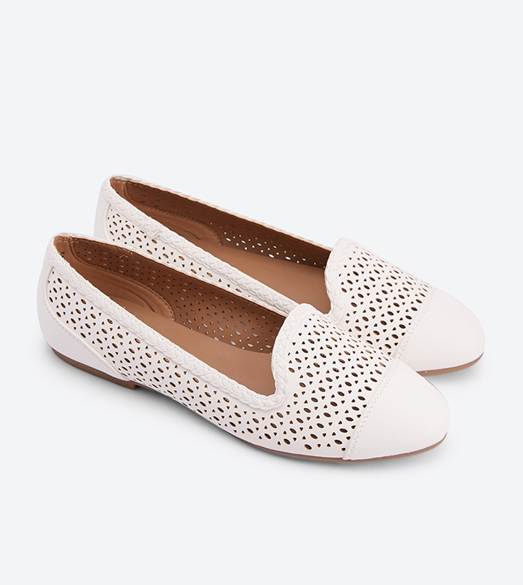 Buy Call It Spring Louvar Laser Cut Ballerinas White In White ...