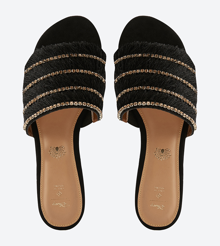 Buy Call It Spring Dazzling Broad Strap Striped Stud Detail Slides ...
