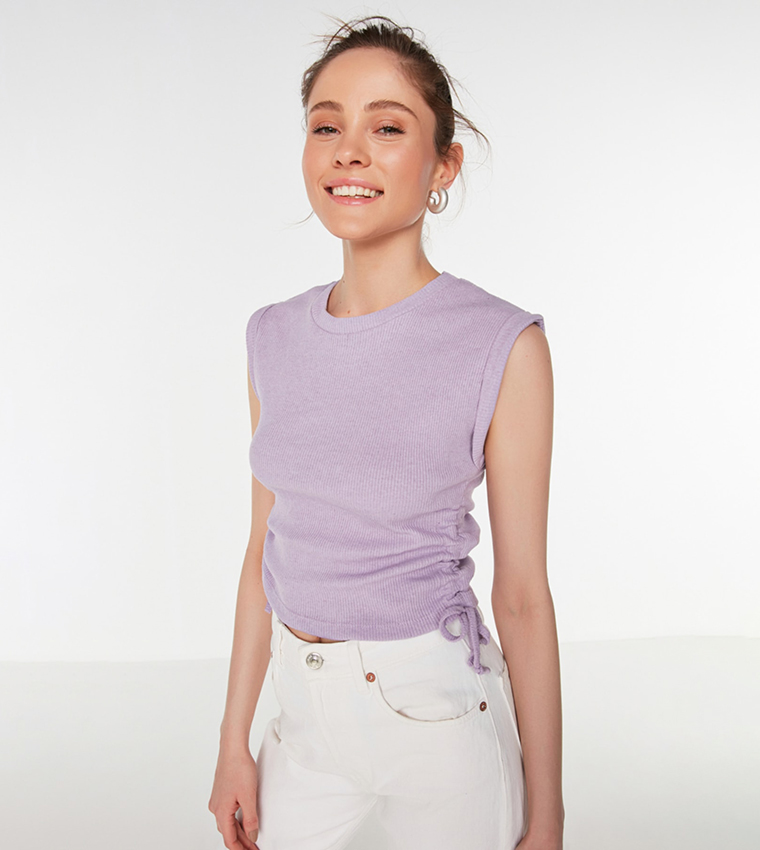 Buy Trendyol Ruffle Detailed Knitted Top In Purple | 6thStreet UAE