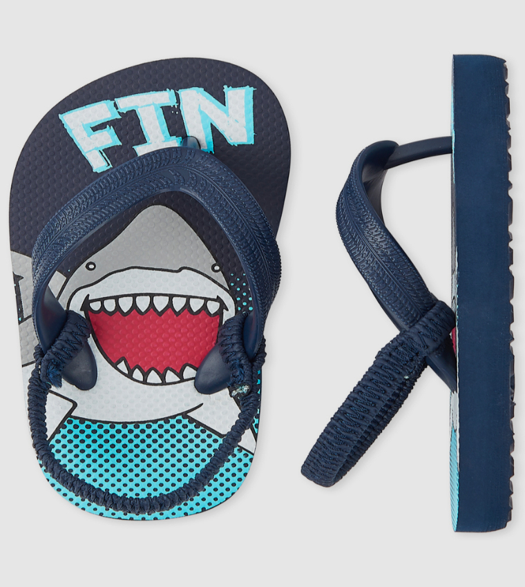 Buy The Children's Place Toddler Boys Shark Flip Flips Navy In Navy ...