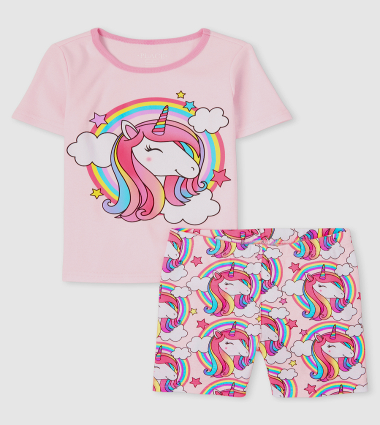 Buy The Children's Place Rainbow Unicorn Snug Fit Cotton Pajamas In Beige | 6thStreet UAE