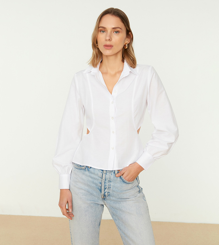 Buy Trendyol Cut Out Flare Shirt In White | 6thStreet Bahrain