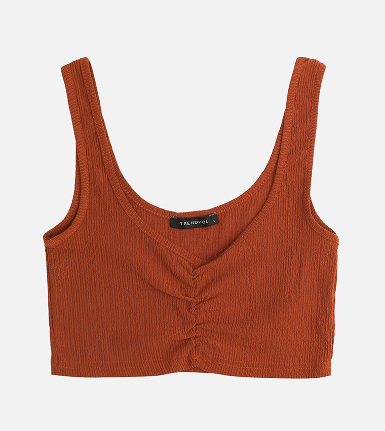 Buy Trendyol Super Crop Knitted Top In Brown | 6thStreet Oman