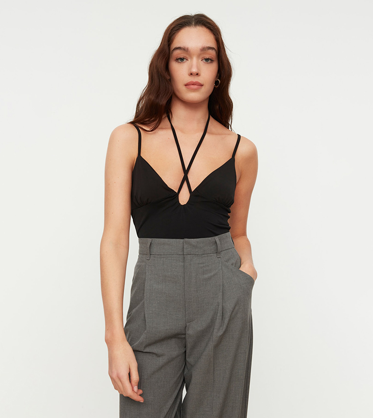 Buy Trendyol String Neck Top In Black | 6thStreet Kuwait