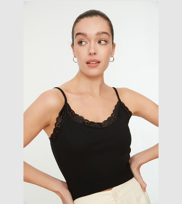 Buy Trendyol Spaghetti Crop Top In Black | 6thStreet Qatar