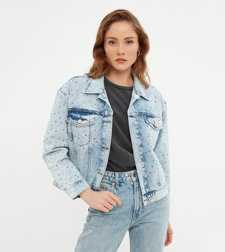 Buy Trendyol Denim Bomber Jacket In Blue | 6thStreet Kuwait