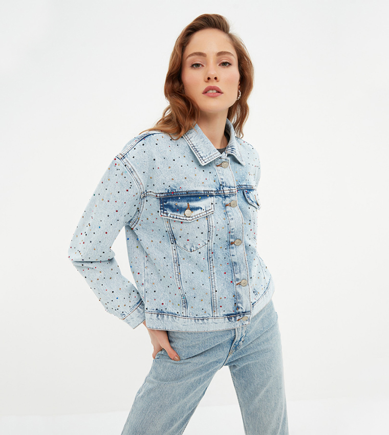Buy Trendyol Denim Bomber Jacket In Blue | 6thStreet Kuwait