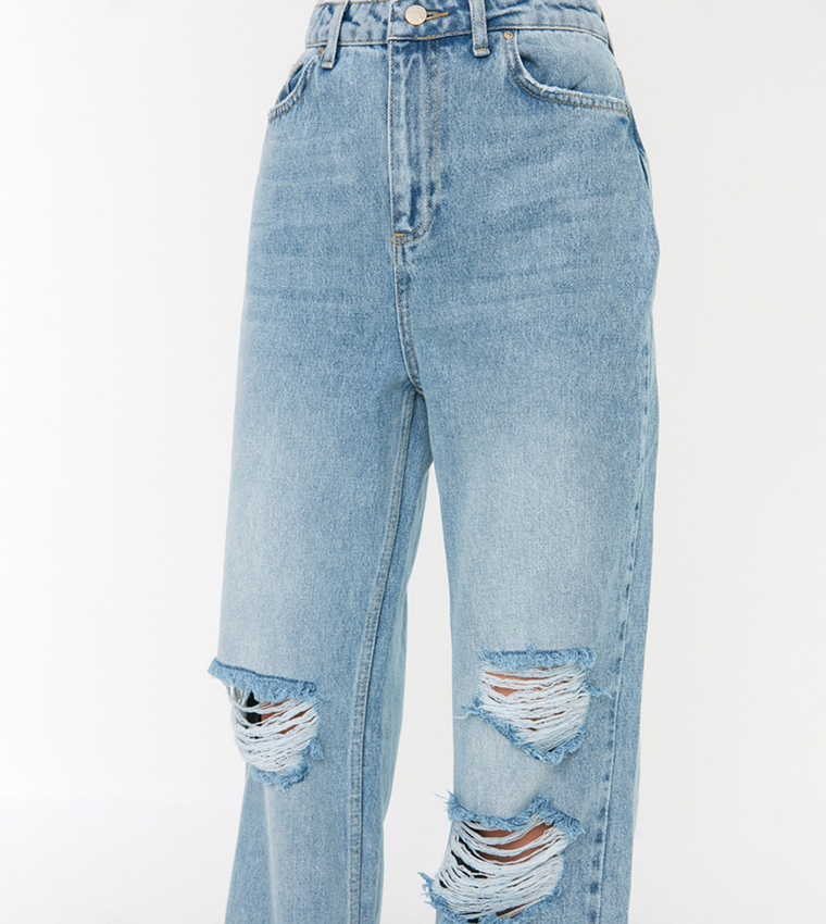 Buy Trendyol High Waist 90's Wide Leg Jeans In Blue | 6thStreet Qatar