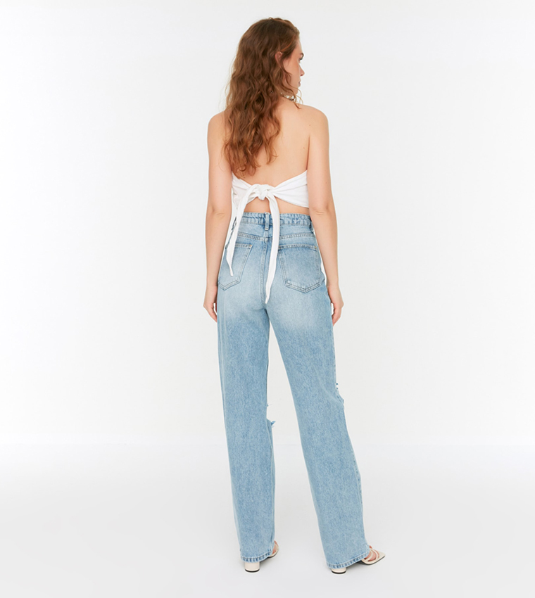 Buy Trendyol High Waist 90's Wide Leg Jeans In Blue | 6thStreet Qatar