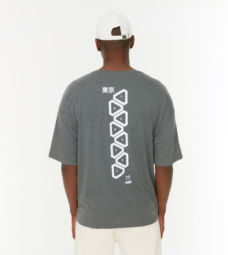 Buy Trendyol Oversize Back Printed T Shirt In Grey | 6thStreet Qatar