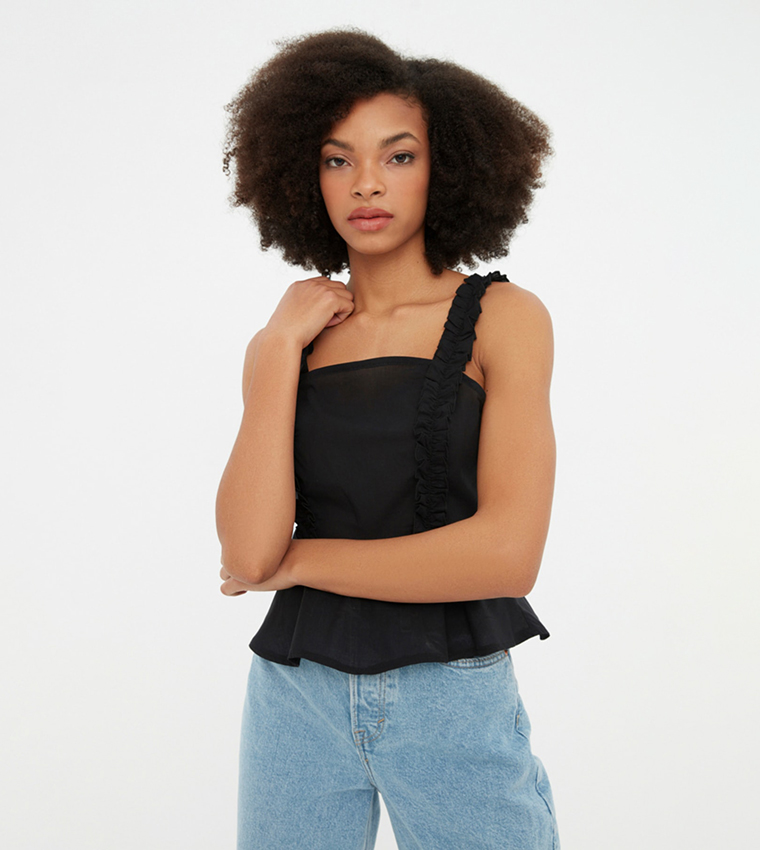 Buy Trendyol Solid Strap Top In Black | 6thStreet Qatar