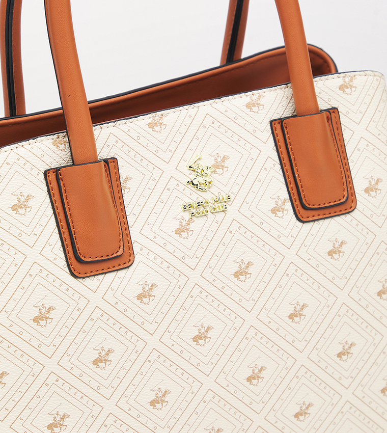 Buy Beverly Hills Polo Club Logo Patterned Satchel Bag In Beige ...