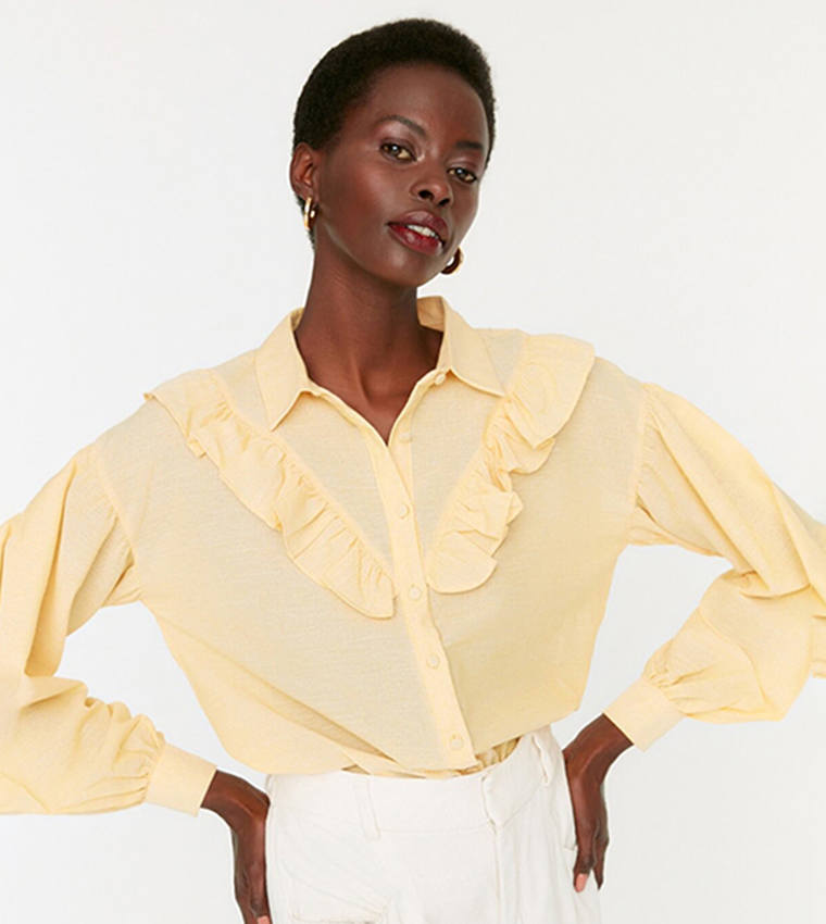 Buy Trendyol Ruffle Detailed Shirt In Yellow | 6thStreet Qatar