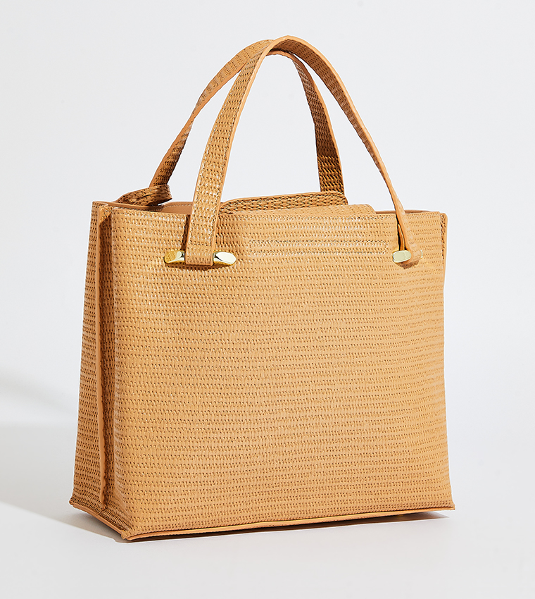 Buy Beverly Hills Polo Club Logo Metal Straw Tote Bag In Brown ...